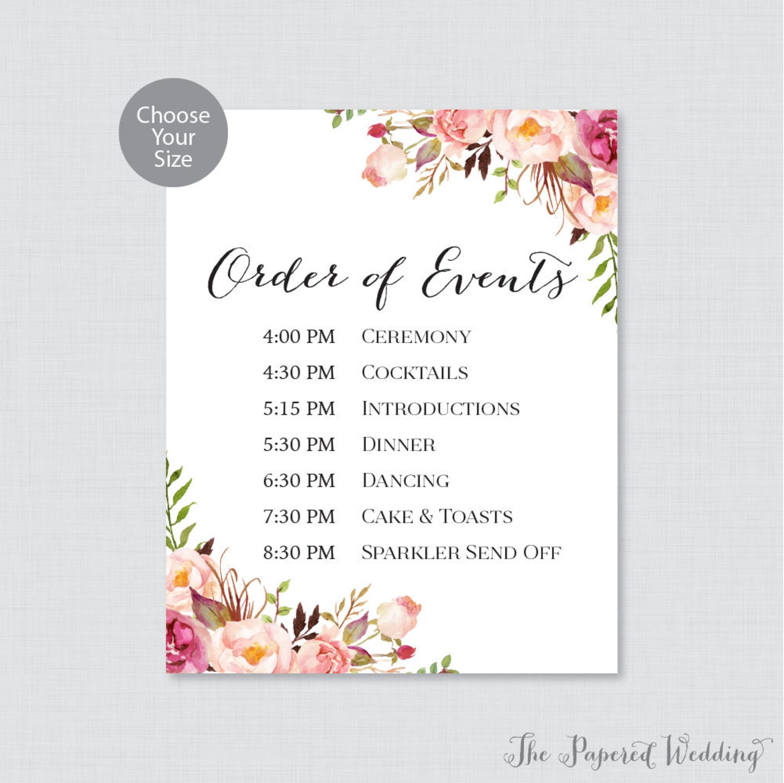 Printable Order of Events Sign Pink Wedding Order of Events | Etsy
