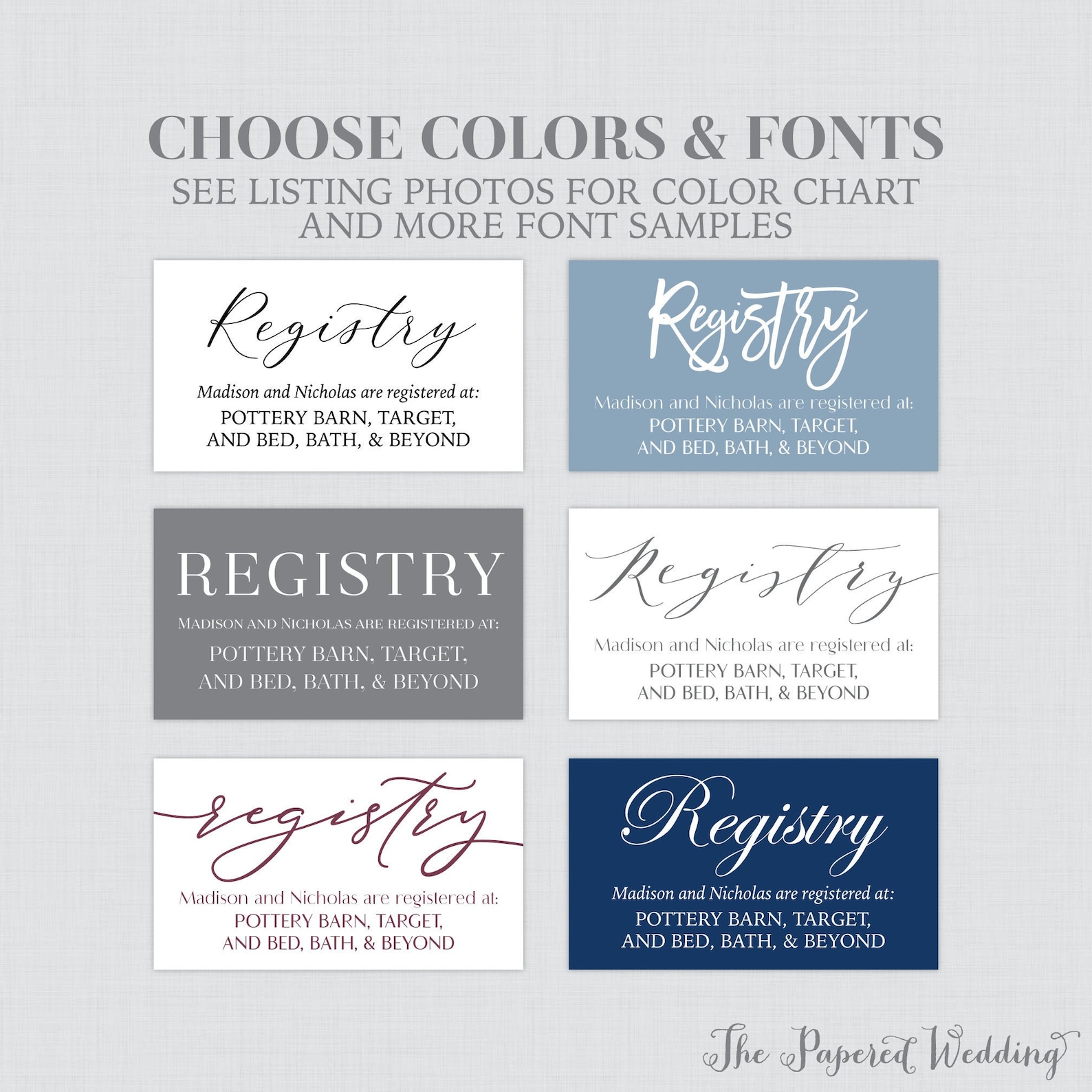 Printable OR Printed Registry Inserts With Custom Color and - Etsy