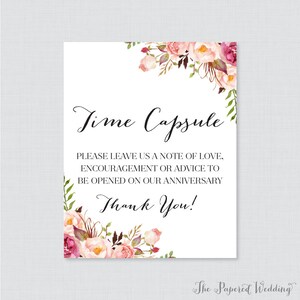 Printable Wedding Time Capsule Activity - Pink Floral Advice for the ...