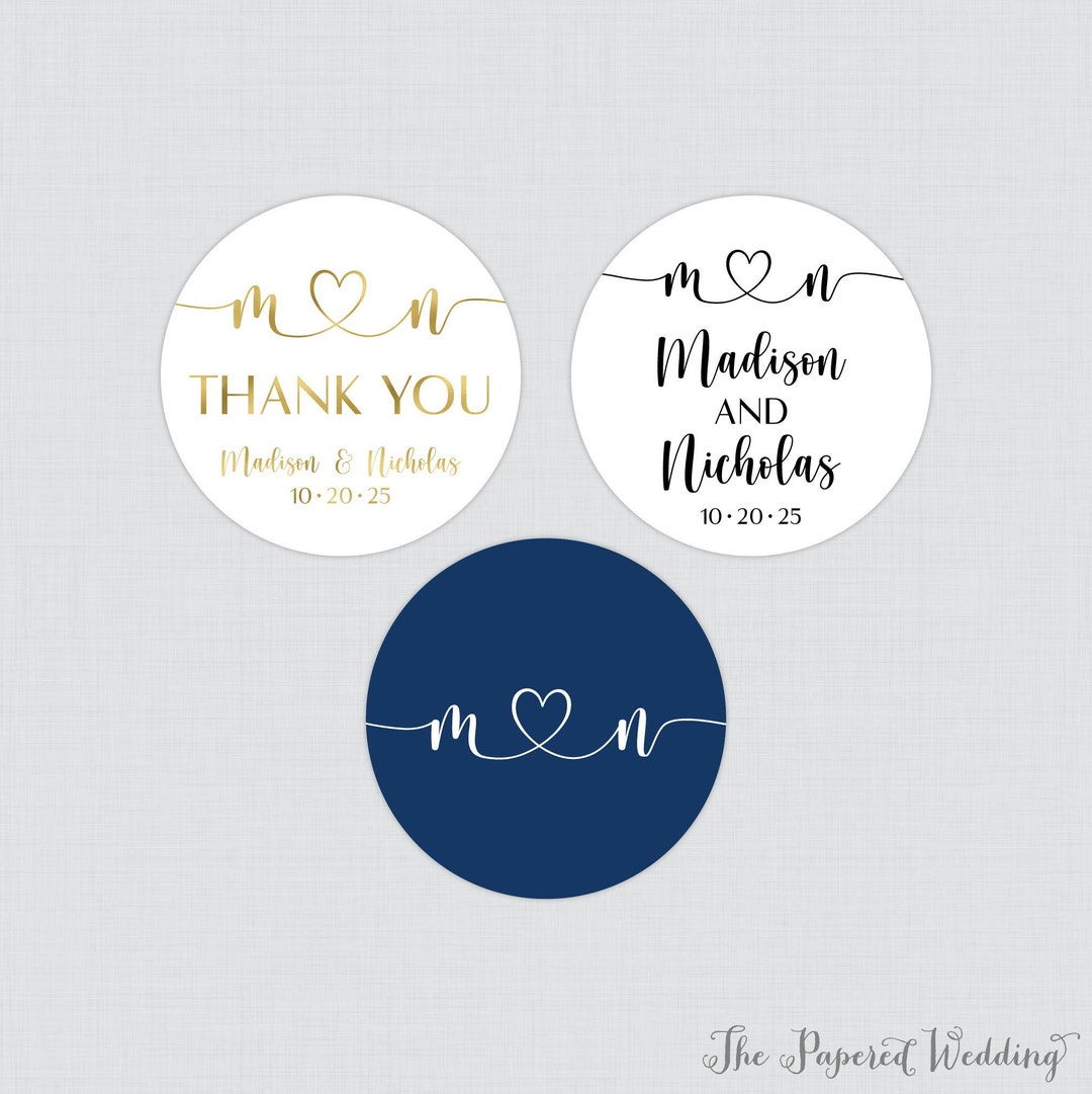 CUSTOM COLOR Printable OR Printed Heart Monogram Wedding Stickers ...