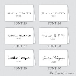 Printed Place Cards With Custom Fonts and Colors - Customized Guest ...