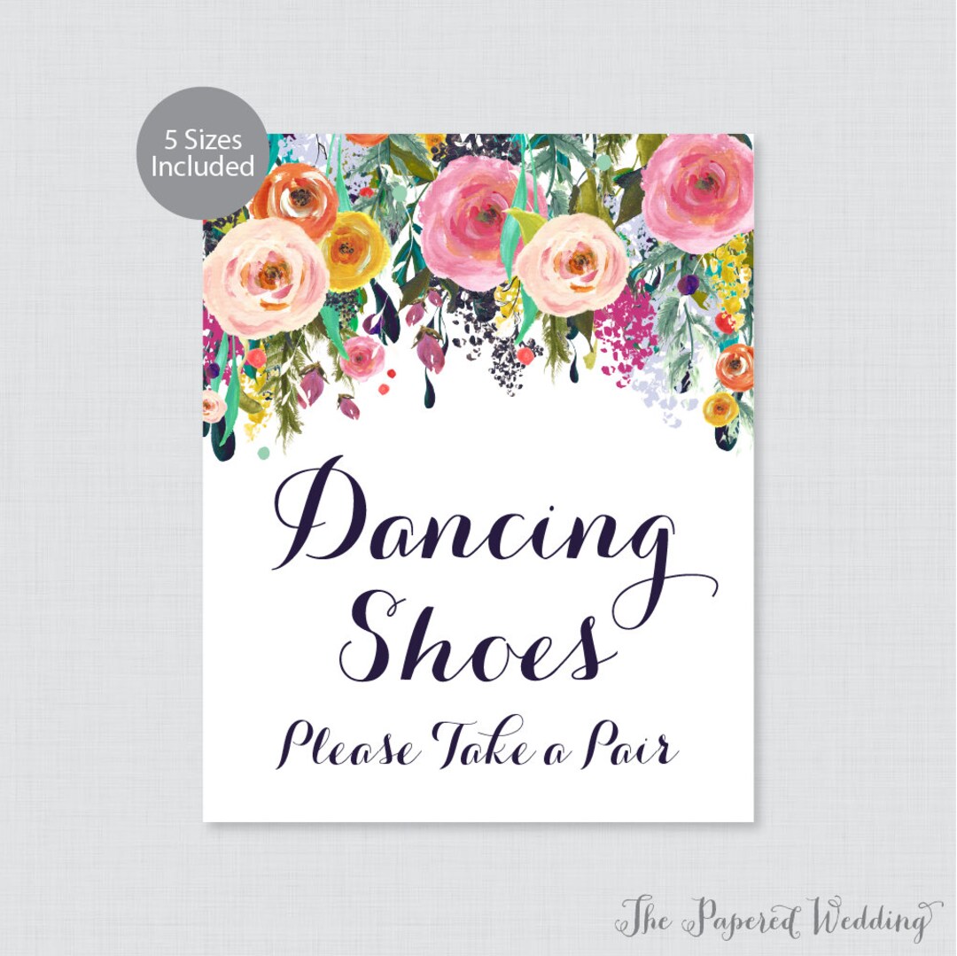 Printable Dancing Shoes Sign - Floral Wedding Dancing Shoes Sign ...