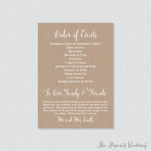 Printable OR Printed Wedding Reception Program - Rustic Burlap and Lace ...