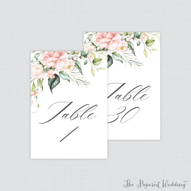 Printable Pink Roses Wedding Table Numbers Pink Roses and | Etsy