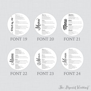 Printed Round Menu Cards With Custom Color and Font - Simple, Classic ...