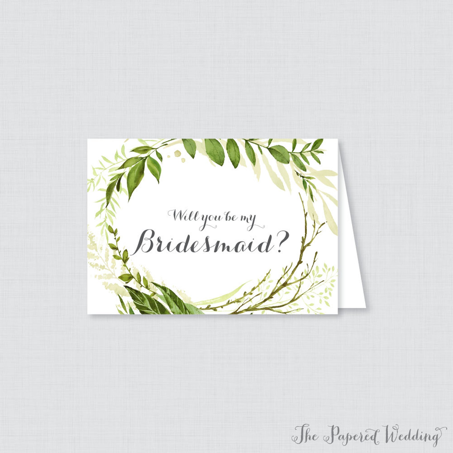 Printable Wedding Party Cards Package Green Wreath Will You | Etsy