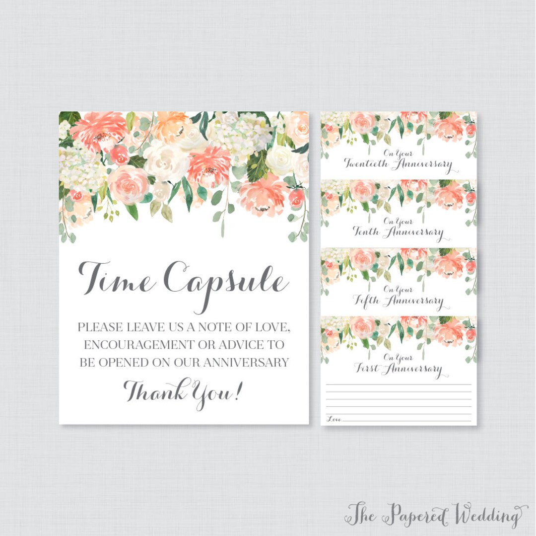 Printable Wedding Time Capsule Activity - Peach Floral Advice for the ...