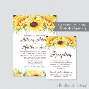 Printable OR Printed Wedding Reception Cards Sunflower Reception ...