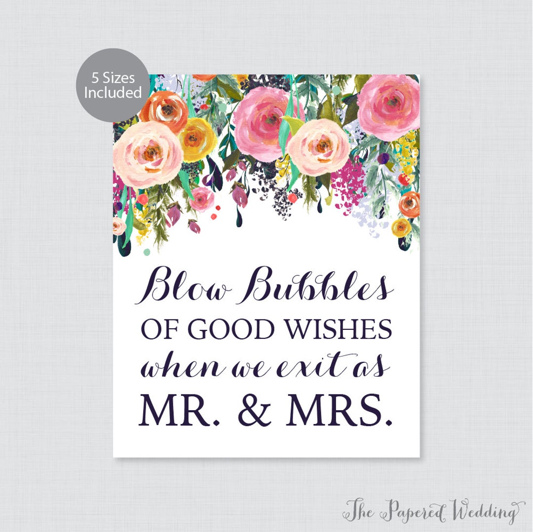Printable Wedding Bubbles Sign - Floral Bubbles Sign - Colorful Flower ...