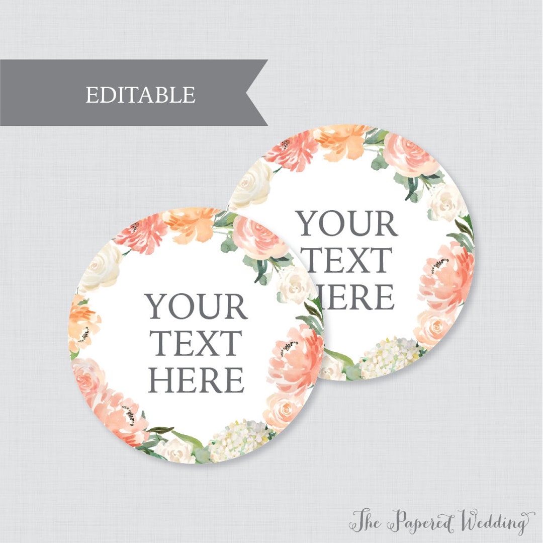 EDITABLE Wedding Tags - Printable Peach Floral Wedding Labels, Peach ...