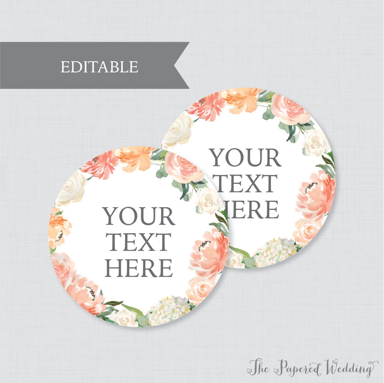 EDITABLE Wedding Tags Printable Peach Floral Wedding Labels - Etsy