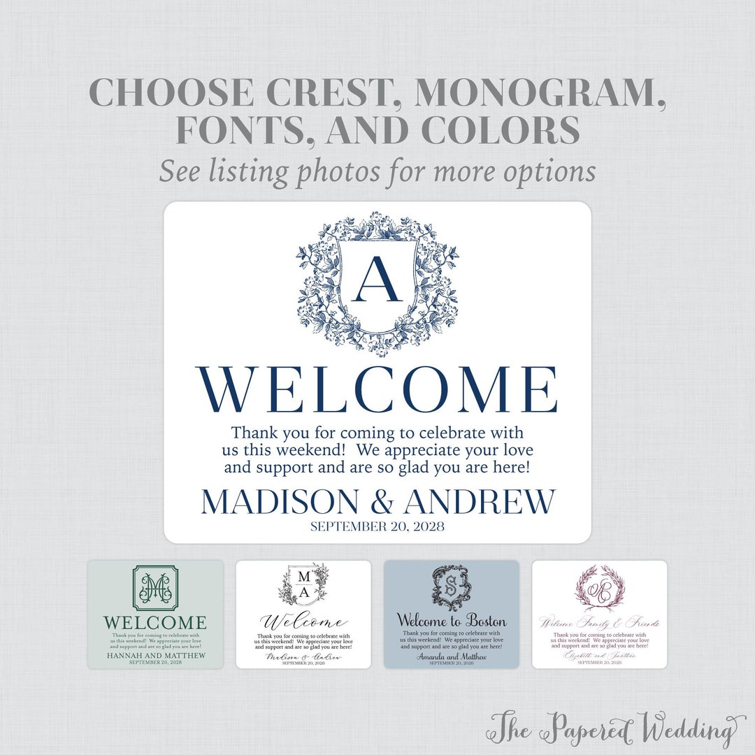 Printed Monogram Hotel Welcome Bag Labels With Crest - Choose Your ...
