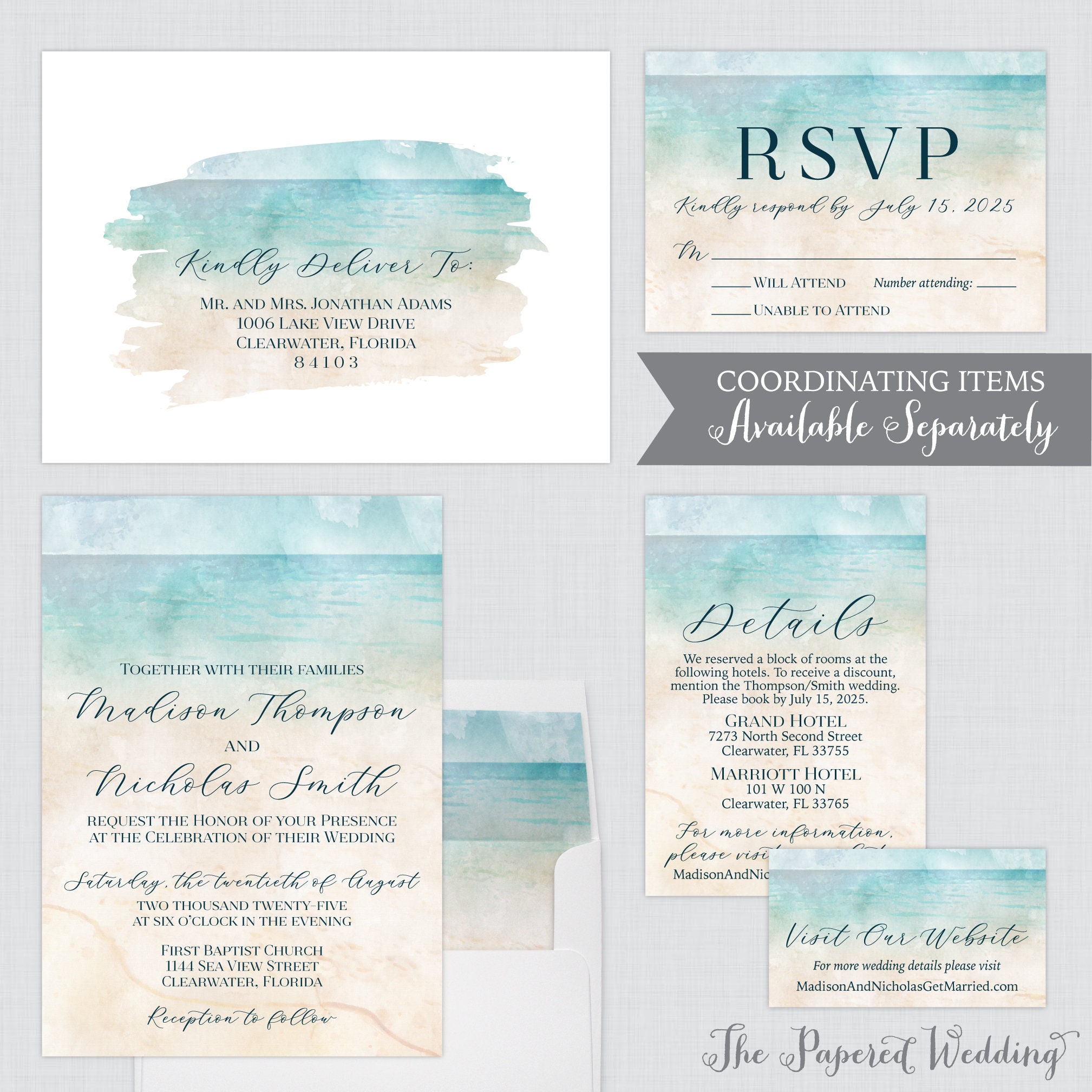 Printable Beach Wedding Table Numbers - Watercolor Beach Themed Table ...