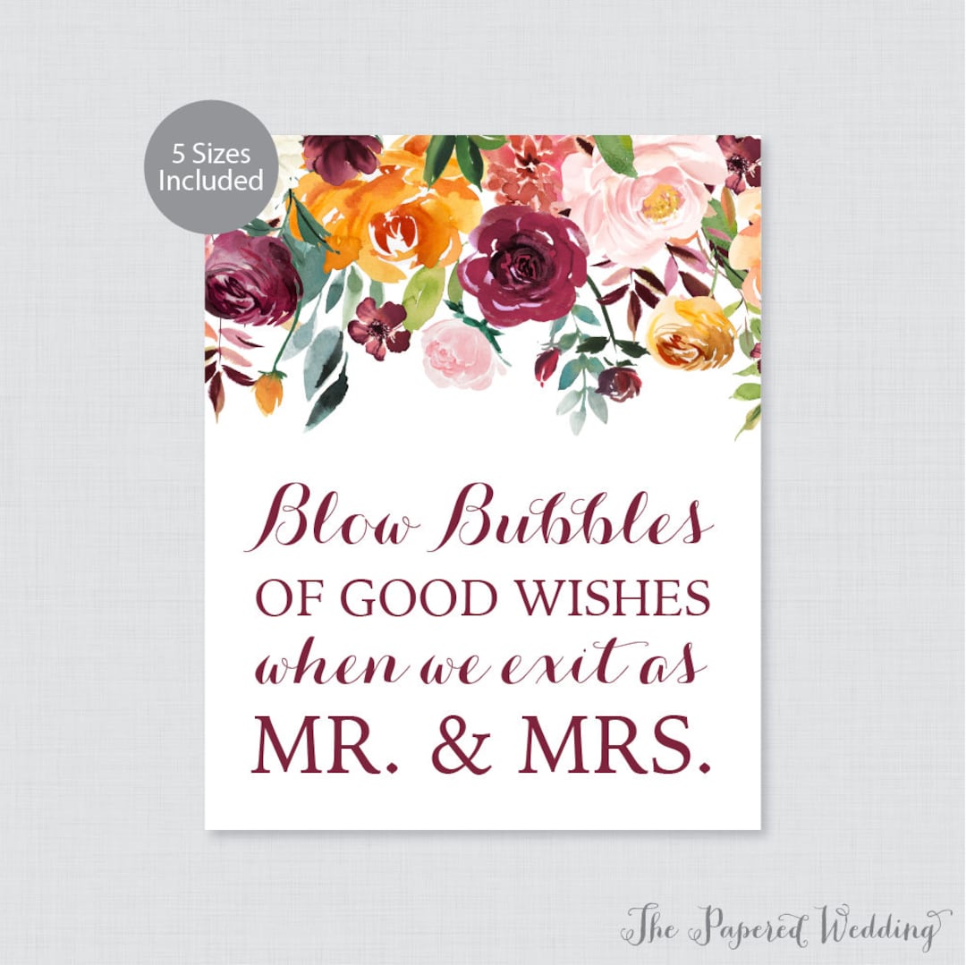 Printable Wedding Bubbles Sign - Fall Floral Bubbles Sign - Rustic ...