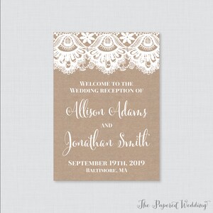 Printable OR Printed Wedding Reception Program - Rustic Burlap and Lace ...