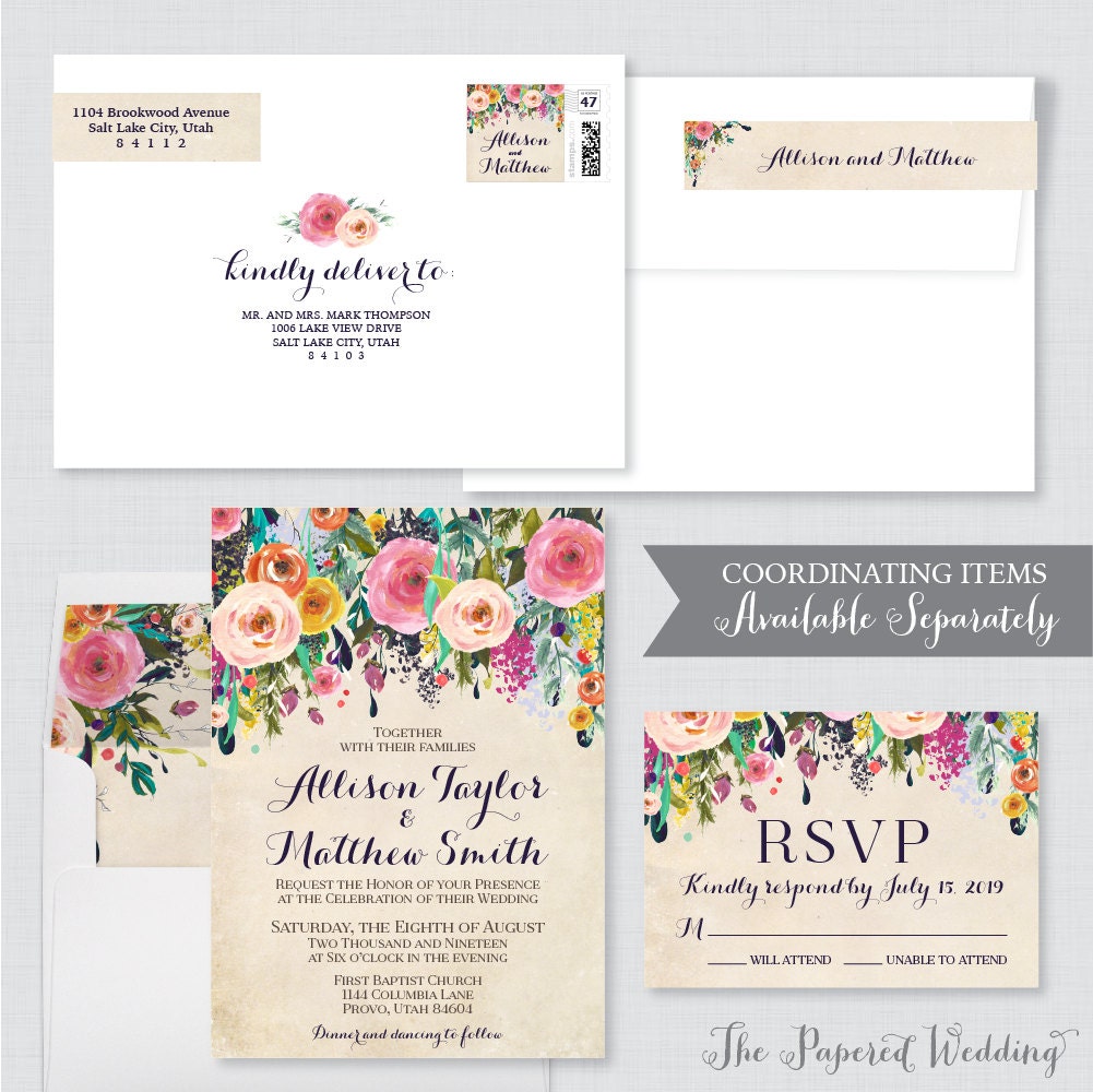 EDITABLE Wedding Envelopes Printable Editable Floral - Etsy