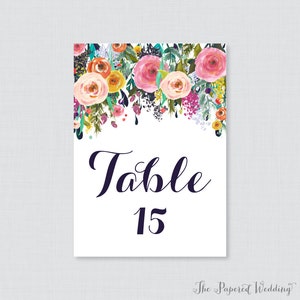 Printable Wedding Table Numbers - Floral Table Numbers for Wedding ...