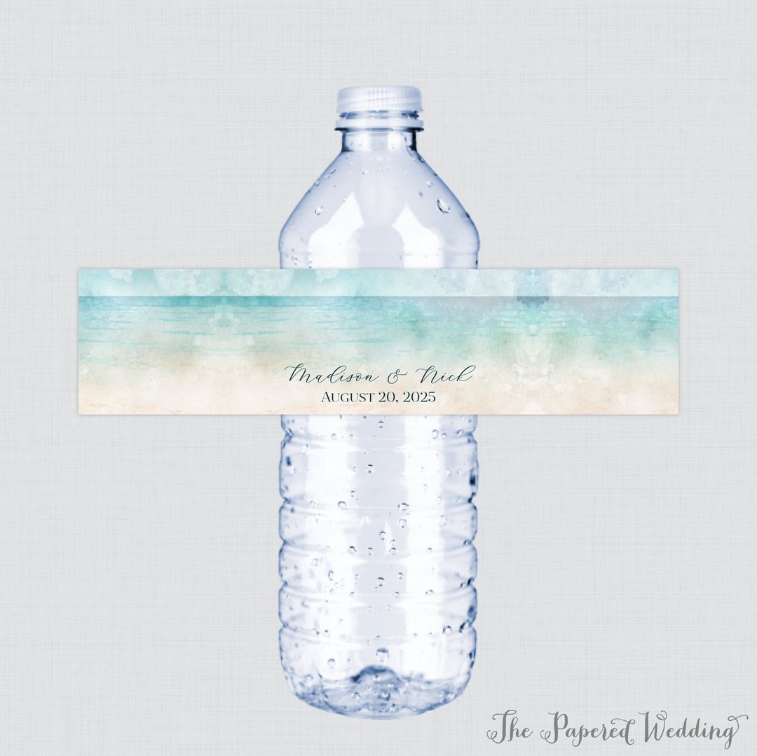 Printable OR Printed Beach Wedding Water Bottle Labels - Watercolor ...