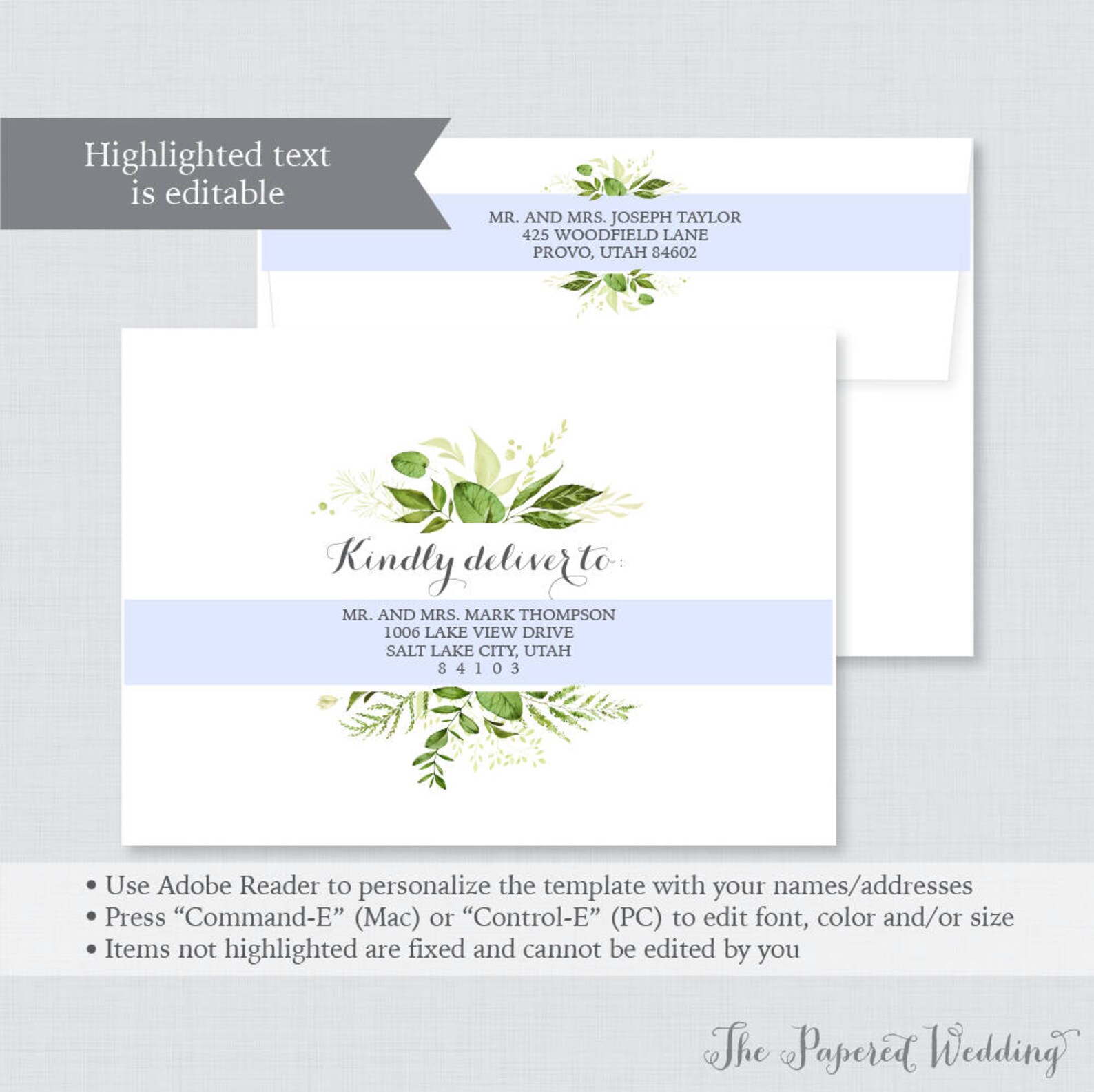 EDITABLE Wedding Envelopes Printable Editable Green Wedding - Etsy