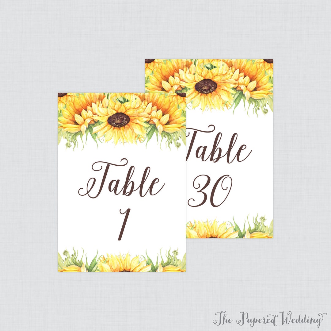Printable Sunflower Wedding Table Numbers - Rustic Sunflower Table ...