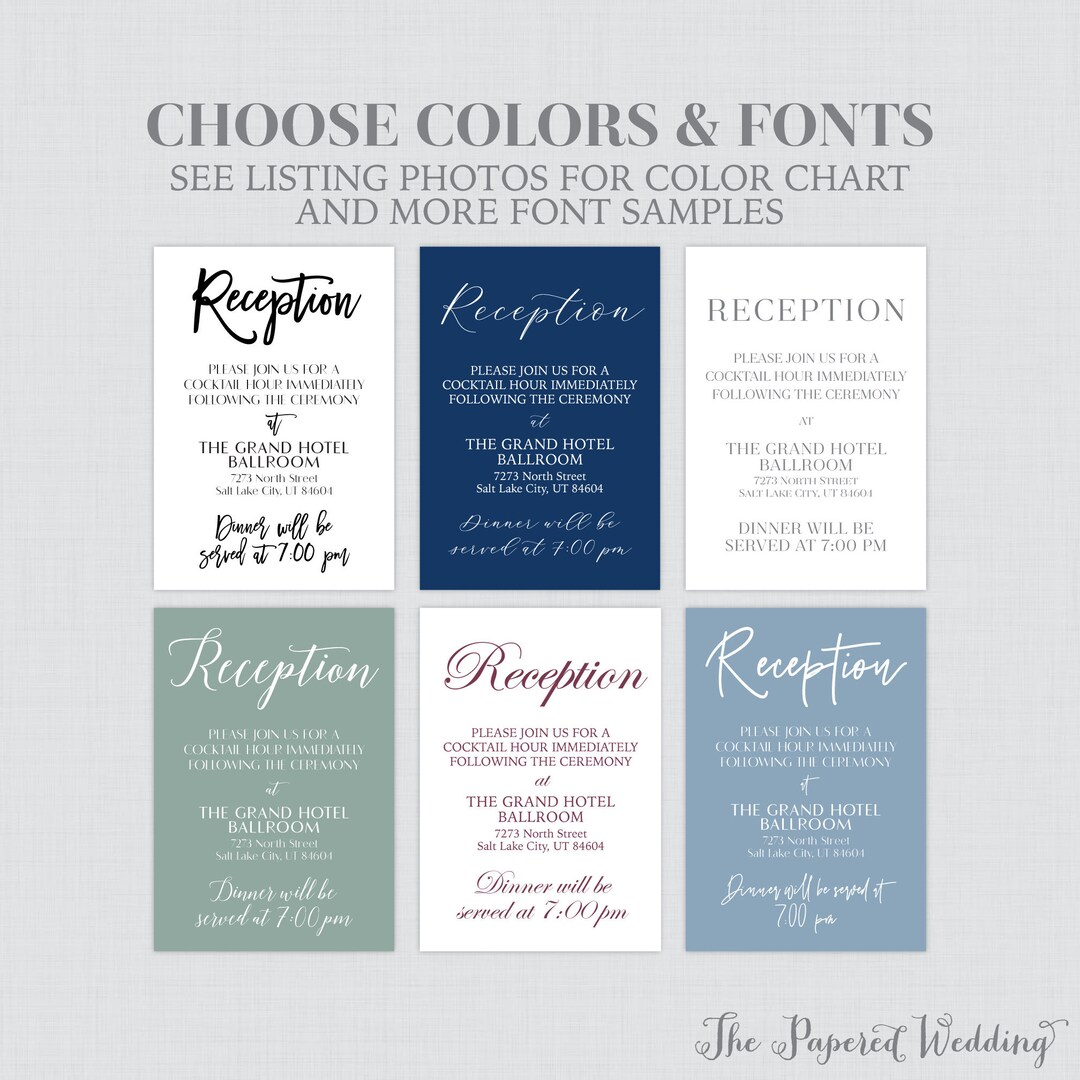 Printable OR Printed Reception Inserts With Custom Colors and Font ...