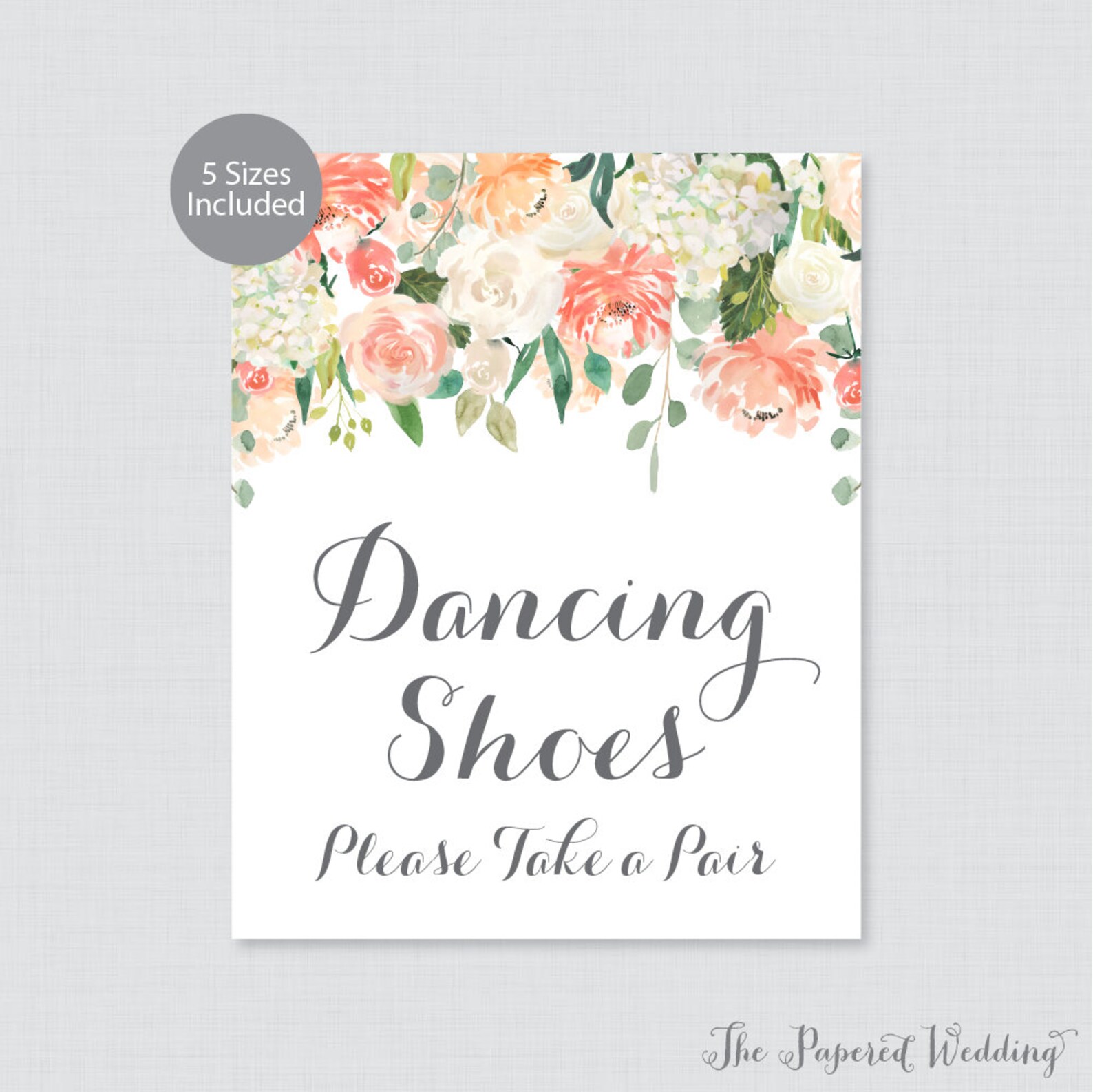 Printable Dancing Shoes Sign Peach Floral Wedding Dancing | Etsy