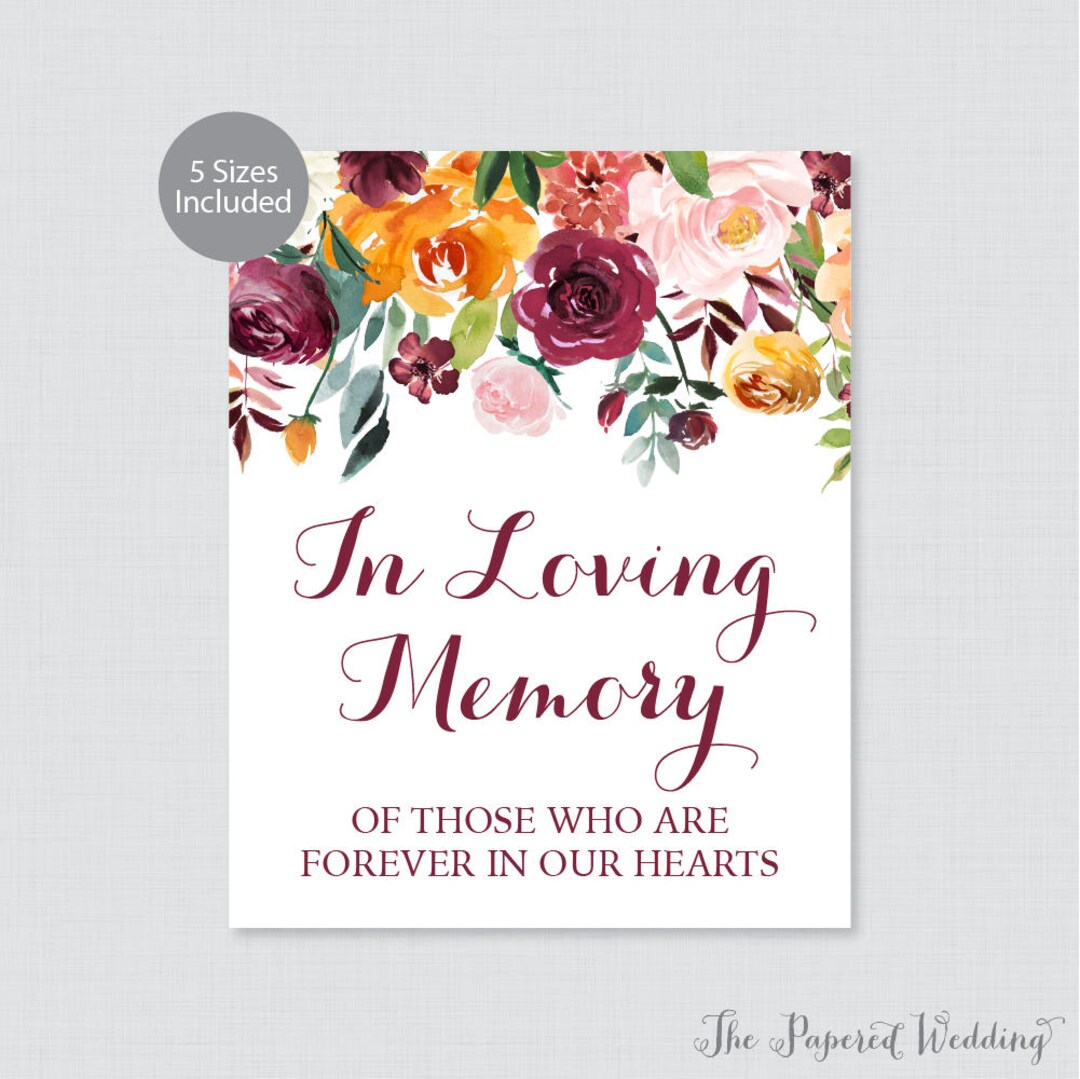 Printable Wedding in Loving Memory of Sign - Fall Floral Wedding in ...