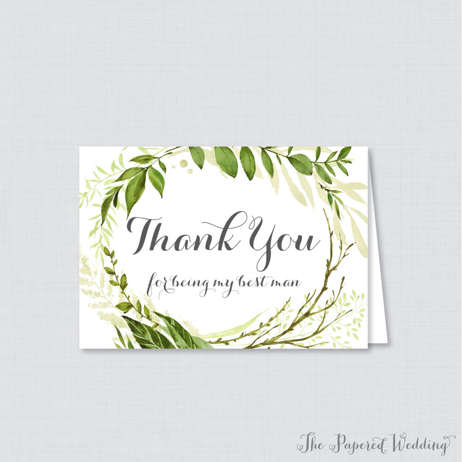 Printable Best Man Thank You Cards Green Wreath Thank You - Etsy