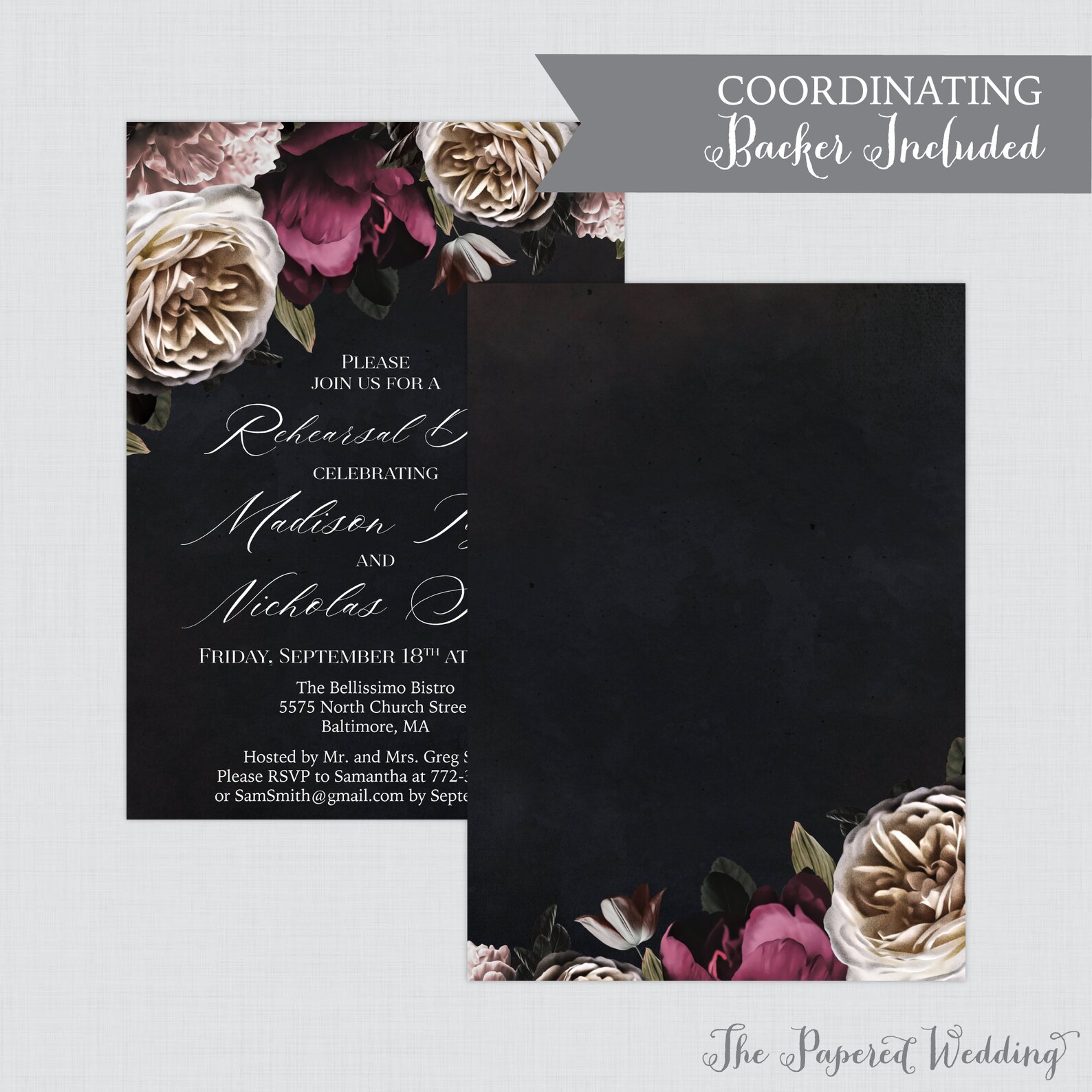 Printable OR Printed Moody Floral Rehearsal Dinner Invitations | Etsy