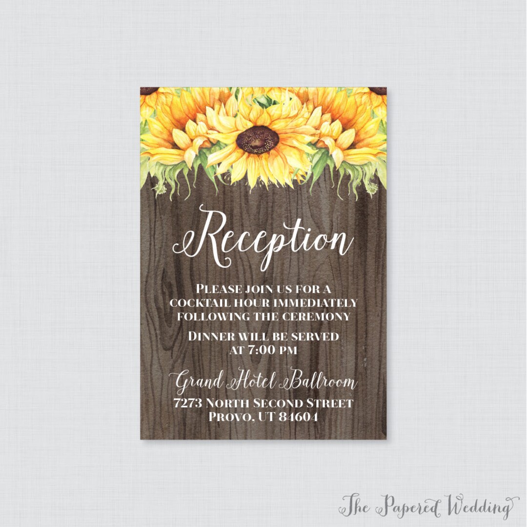 Printable OR Printed Wedding Reception Cards - Sunflower Reception ...