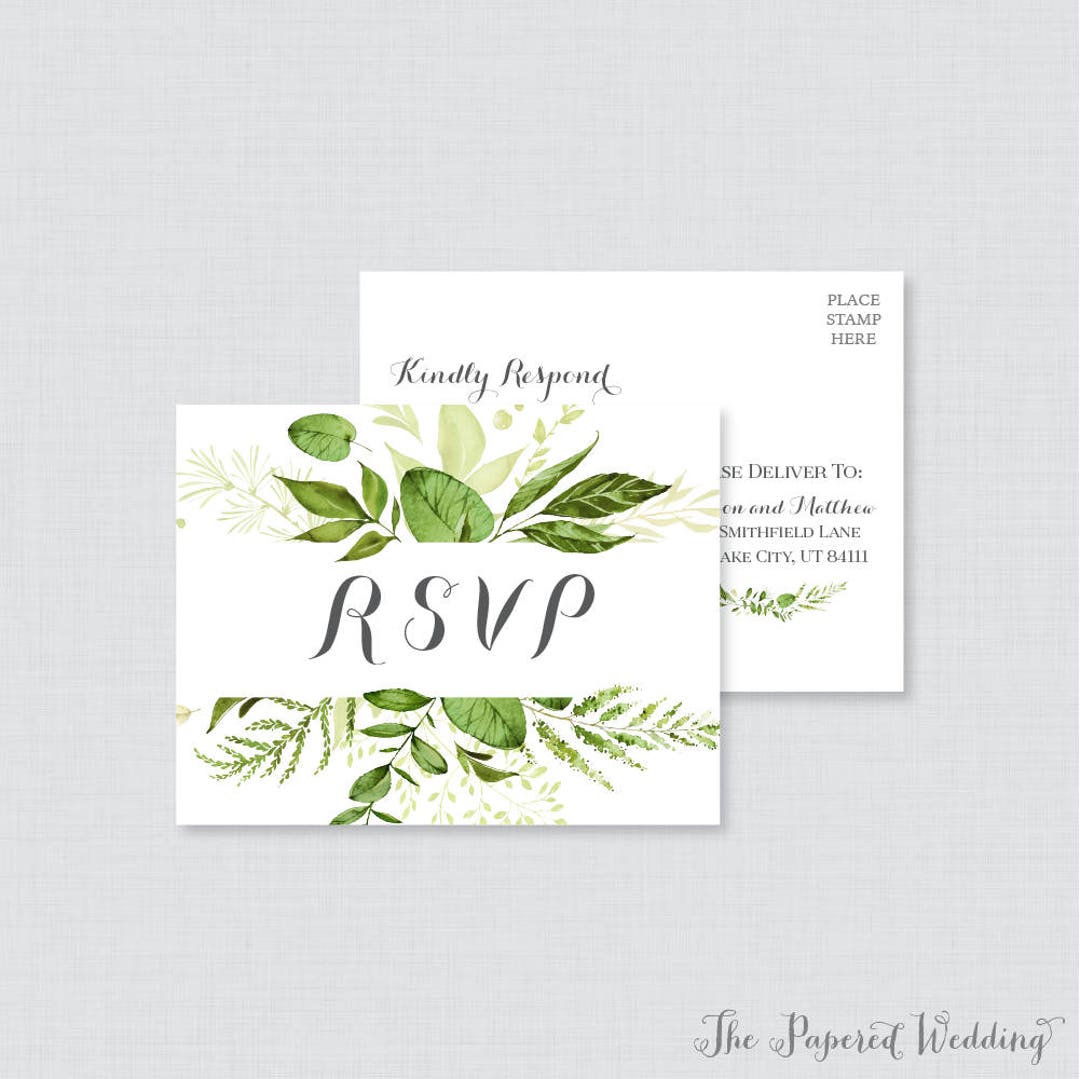 Printable OR Printed Wedding RSVP Postcards Green RSVP Postcards, Green ...