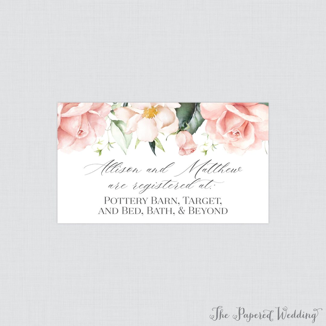 Printable OR Printed Wedding Registry Cards - Pink Roses Wedding ...