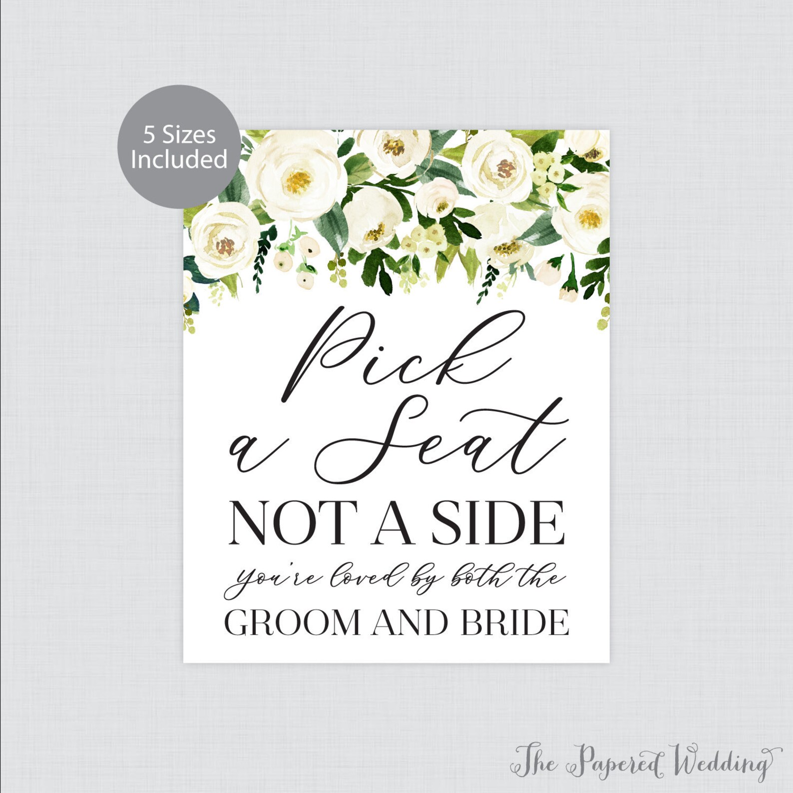 Printable Pick a Seat Not a Side Sign White Floral Pick a - Etsy