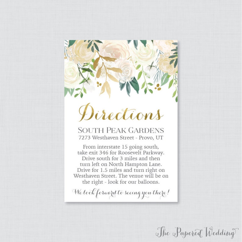 Printable OR Printed Wedding Direction Cards Gold Floral - Etsy