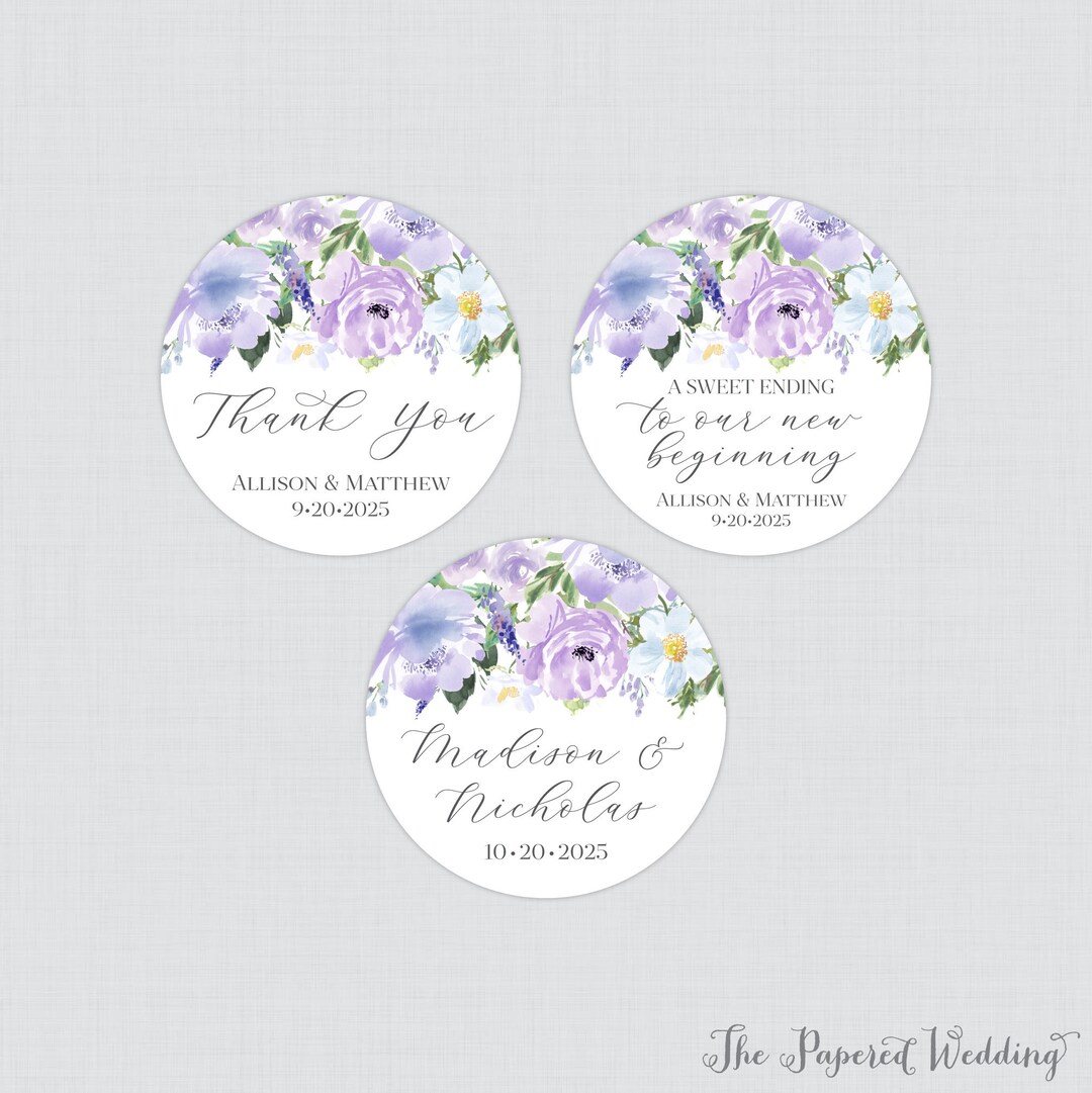 Printable OR Printed Purple Flower Wedding Stickers - Lilac/lavender ...