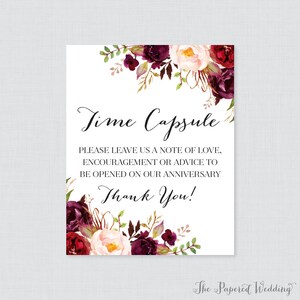 Printable Wedding Time Capsule Activity - Marsala Floral Advice for the ...