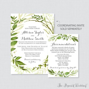 Printable OR Printed Wedding Accommodation Cards Green Leaf Accommodation Inserts Rustic Green ...