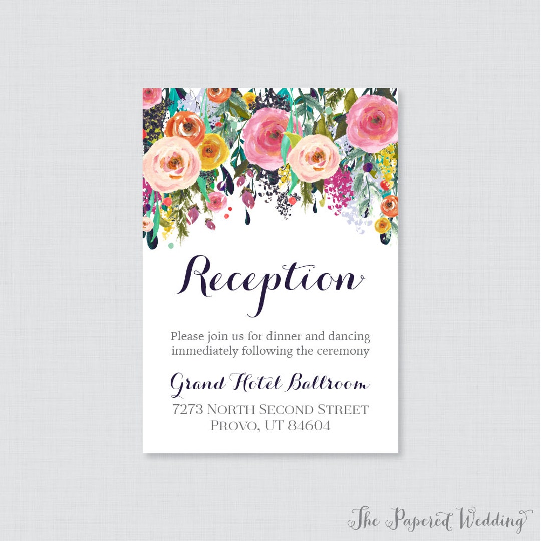 Printable OR Printed Wedding Reception Cards - Floral Reception Inserts ...