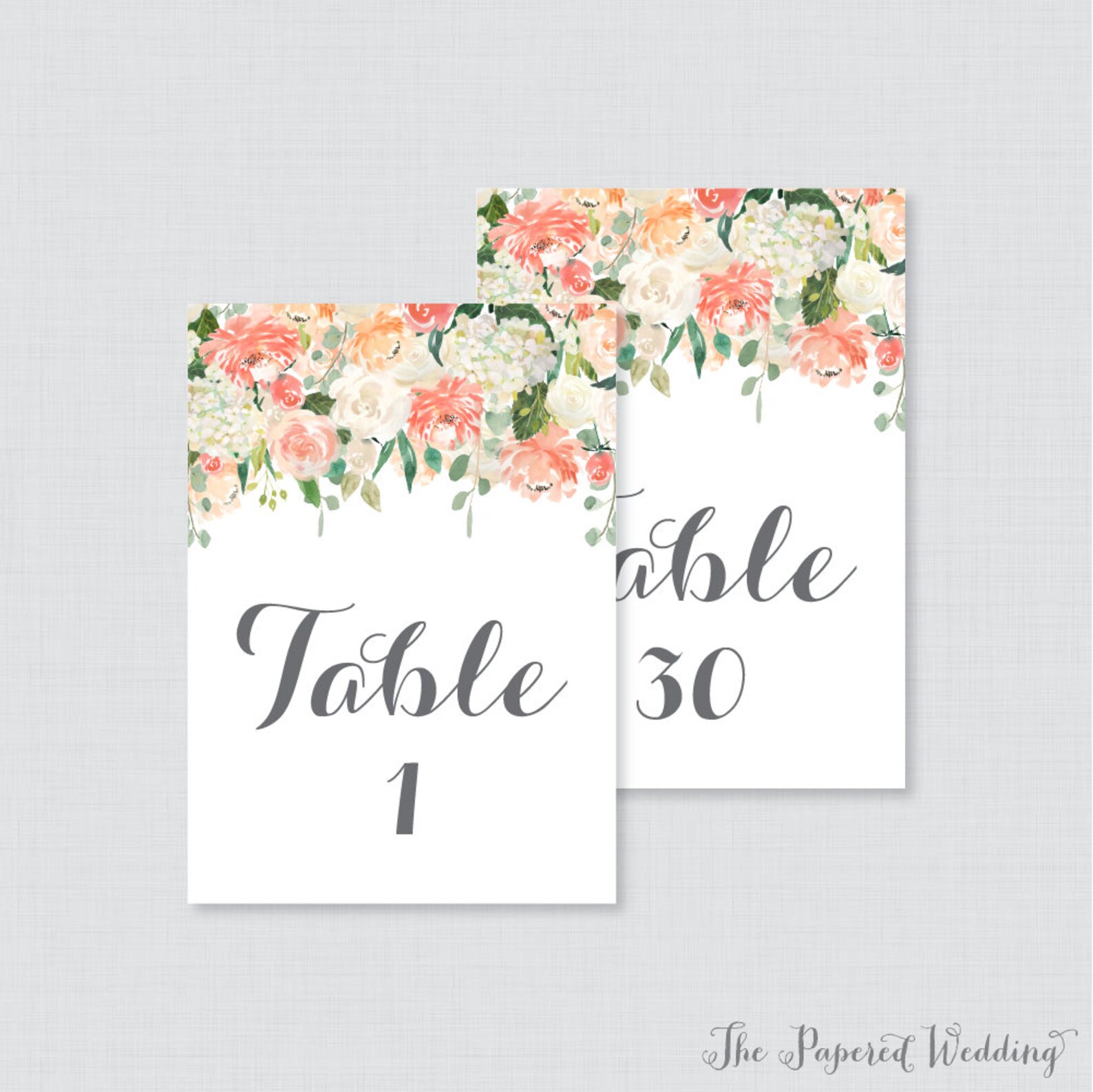 Printable Wedding Table Numbers Peach Floral Table Numbers | Etsy