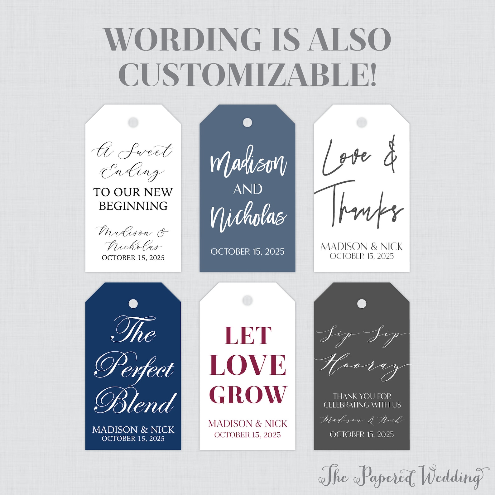 Printable OR Printed Wedding Favor Tags With Custom Colors and Fonts ...