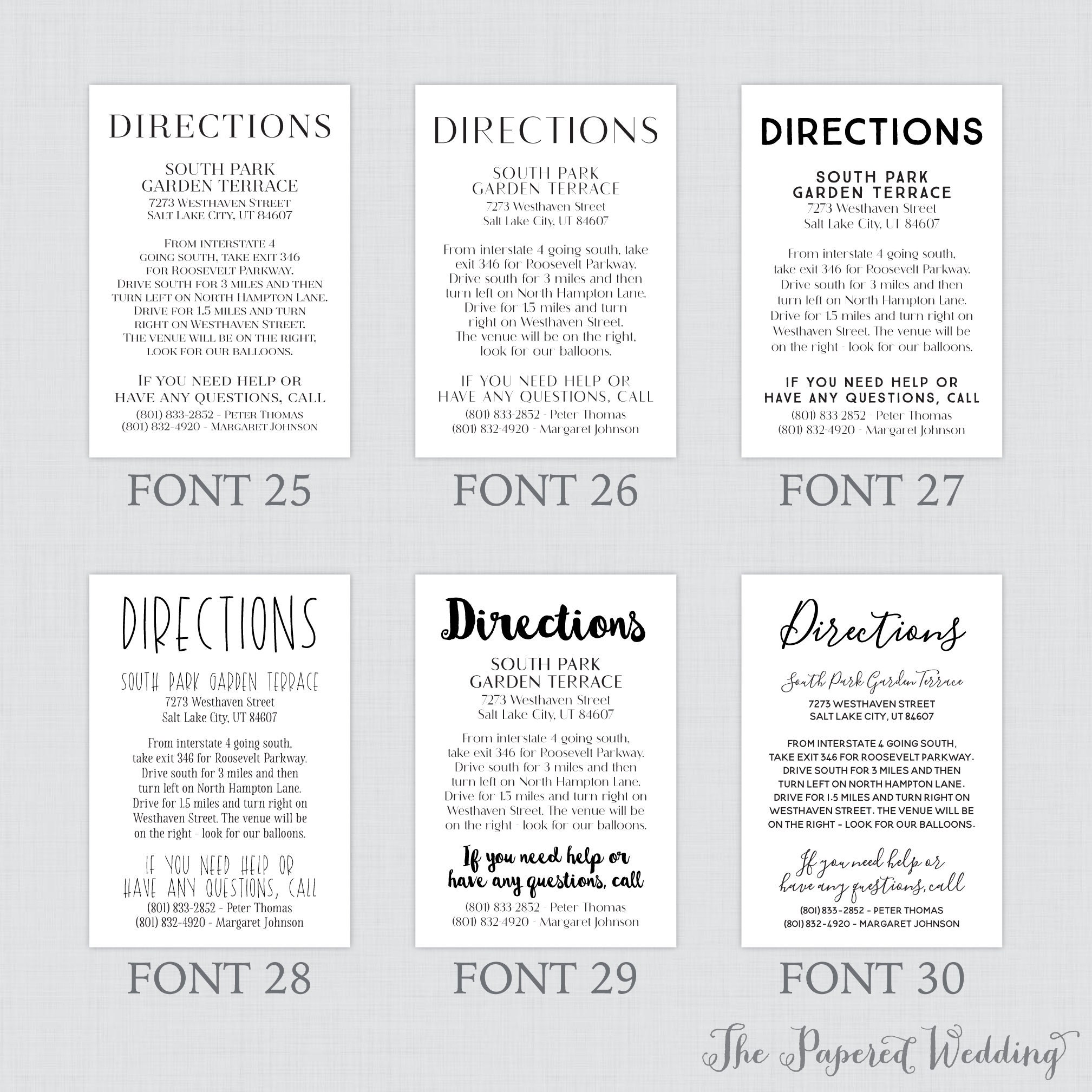 Printable OR Printed Directions Cards With Custom Color and | Etsy