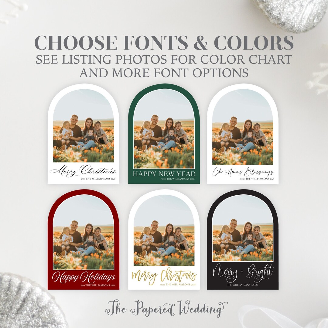 Printable OR Printed Arched Photo Christmas Cards - Custom Color, Font ...