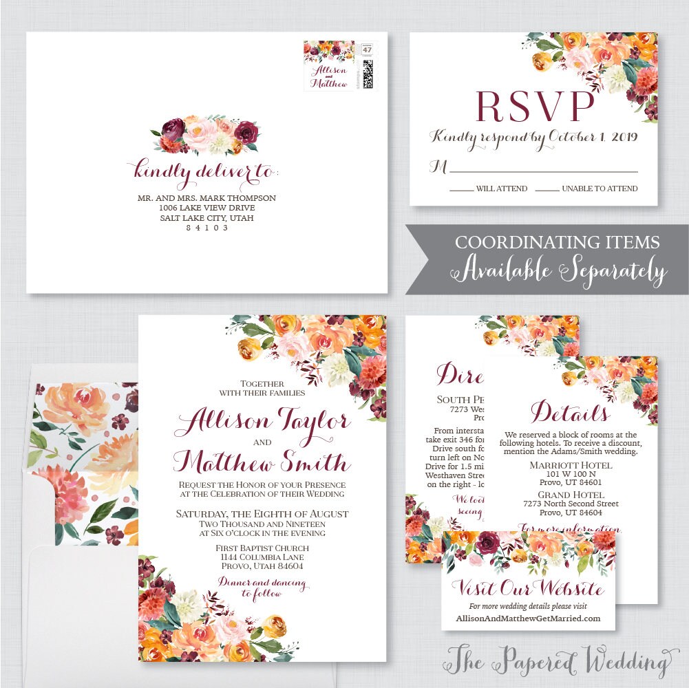 EDITABLE Wedding Envelopes Printable Editable Fall Floral | Etsy