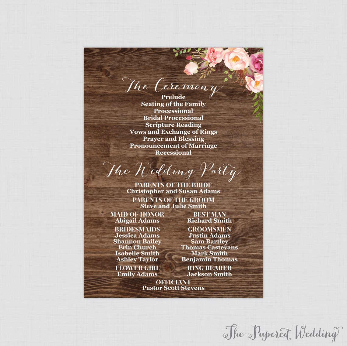 Printable OR Printed Rustic Wedding Programs Wood and Pink - Etsy