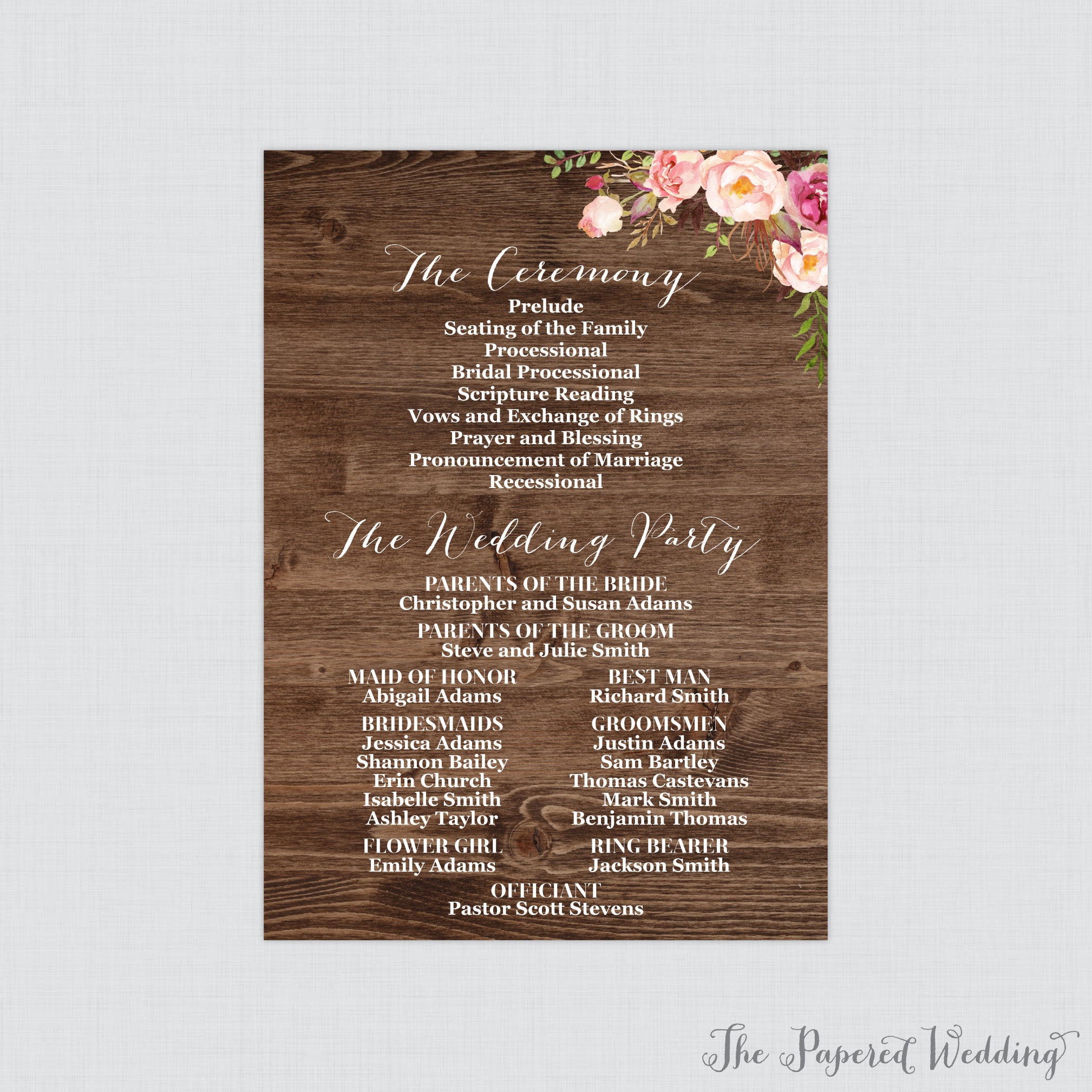 Printable OR Printed Rustic Wedding Programs Wood and Pink - Etsy