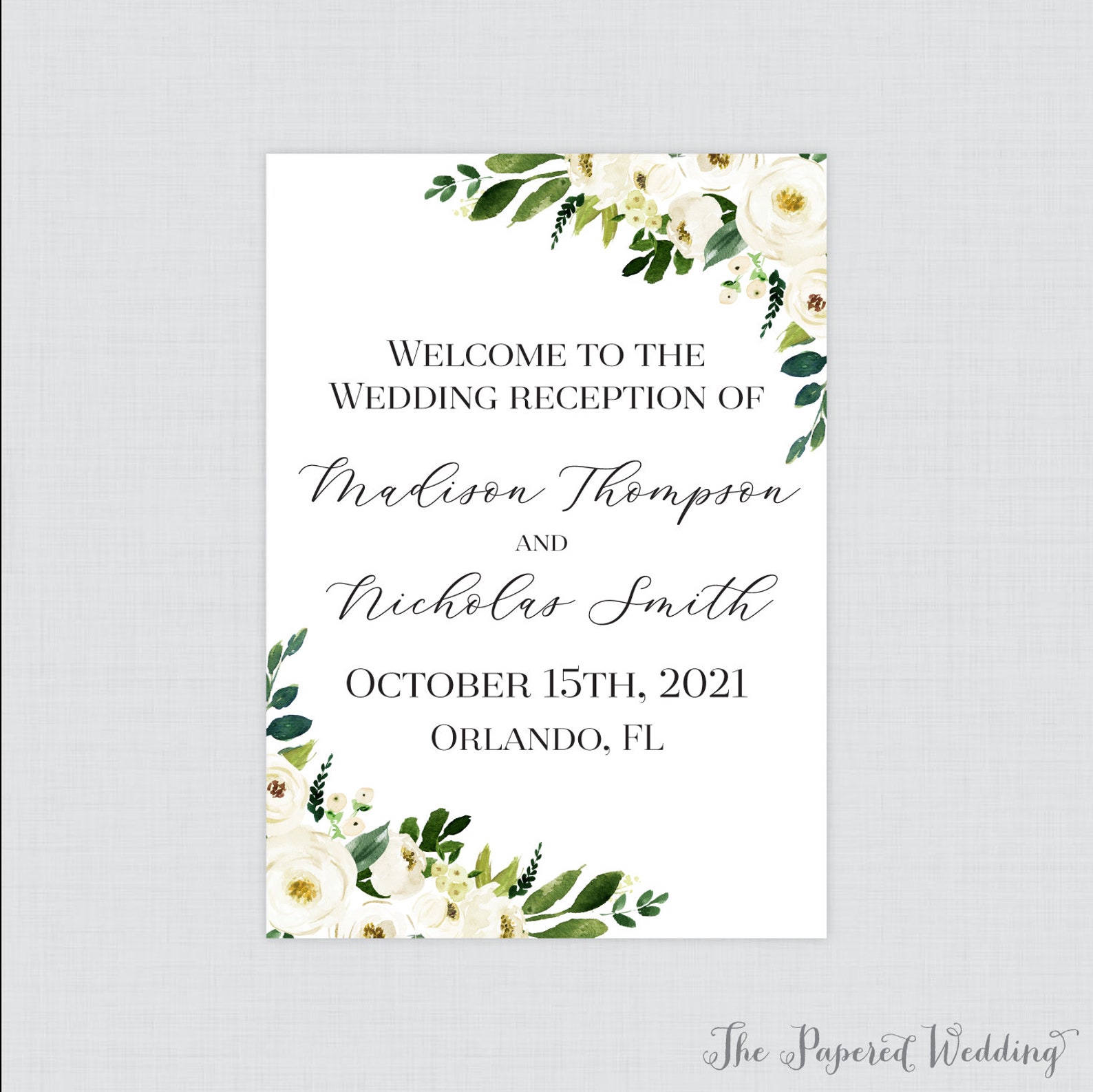 Printable OR Printed Wedding Reception Program White Floral | Etsy