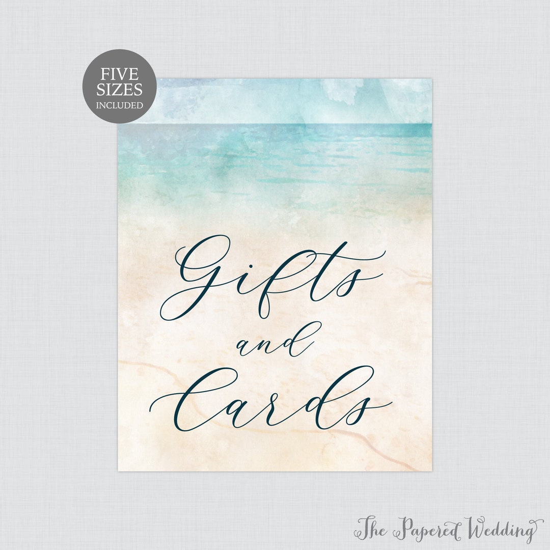 Printable Beach Gifts and Cards Sign - Watercolor Beach Themed Gifts ...