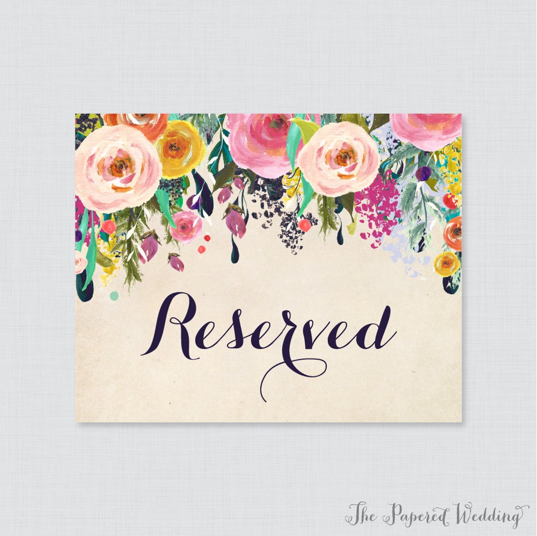 Printable Wedding Reserved Sign - Floral Reserved Seating Sign for ...