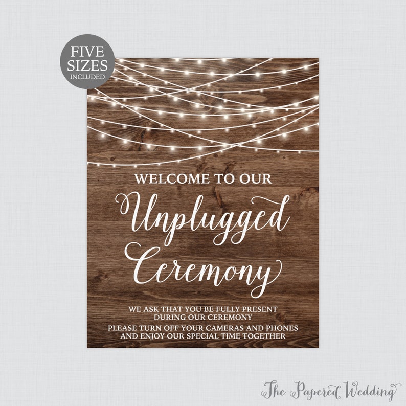 Rustic Unplugged Ceremony Sign Printable Wood and String | Etsy