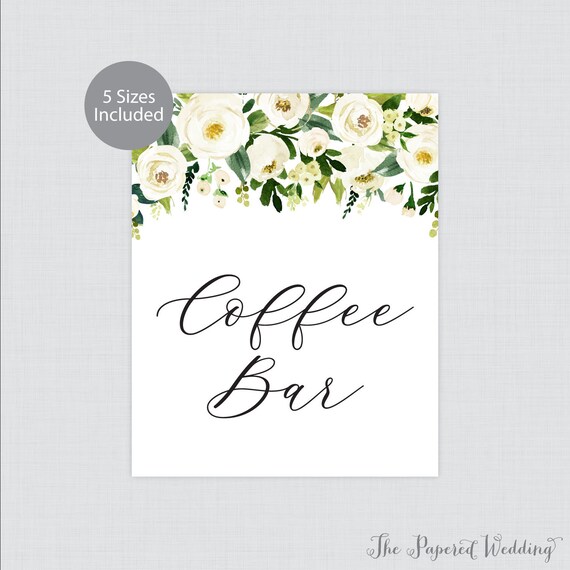 Printable Coffee Bar Sign White Floral Coffee Buffet Sign | Etsy